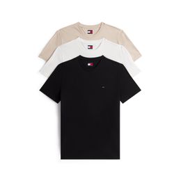 T-Shirt Tommy Jeans "TJM XSLIM 3 PACK TEE", Herren, Gr. XL, schwarz, gulf sand, ecru, Single Jersey, Obermaterial: 100% Baumwolle, slim fit normal, Rundhals, eingesetzt abgesteppte Kante, Shirts