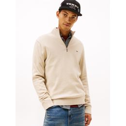 Strickpullover Tommy Jeans "TJM SLM ESS LIGHT &frac14; ZIP SWTR EXT", Herren, Gr. 3XL, gulf sand, Strick, Obermaterial: 100% Baumwolle, regular fit normal, Rundhals, eingesetzt Rippstrickb&uuml;ndchen, Pullover Strickpullover