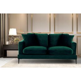 Home Affaire 2-Sitzer &raquo;Cozy elegantes Designsofa, Ma&szlig;e B/T/H: 151/97/80 cm&laquo; mit losen Kissen und Metallbeinen gr&uuml;n Samtoptik (100% Polyester);Struktur