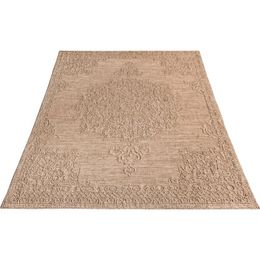 Paco Home Teppich &raquo;Rimini 412&laquo; rechteckig 4 mm H&ouml;he Flachgewebe, Uni Farben, Hoch-Tief Effekt, In- und Outdoor geeignet Beige Obermaterial: 100%...