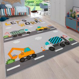 Paco Home Kinderteppich »Bino 578« rechteckig 4 mm Höhe Spielteppich, Motiv Autos & Baustelle, Kinderzimmer Grau Obermaterial: 100% Polyester B :...