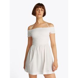 Tommy Jeans Damen Smokkleid &raquo;TJW RUCHE F&F POPLIN DRESS EXT&laquo; in Smok-Optik beige XS (34), N-Gr