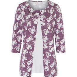 CR&Eacute;ATION L Damen 2-in-1-Shirt in l&auml;ngerer Form violett-ecru-bedruckt Gr&ouml;&szlig;e 48