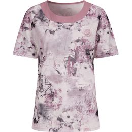Damen Kurzarmshirt mit einfarbiger Blende mauve-steingrau-bedruckt, Gr&ouml;&szlig;e 42