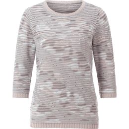Damen 3/4 Arm-Pullover mit Strickdessin grau-wei&szlig;-gemustert, Gr&ouml;&szlig;e 54