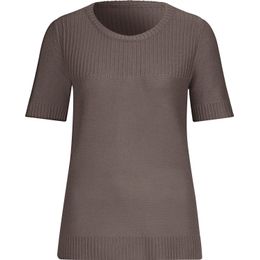 Damen Kurzarmpullover im Linksstrick-Muster taupe, Gr&ouml;&szlig;e 42