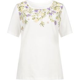 Damen Kurzarmshirt mit platziertem Floral-Muster ecru-flieder, Gr&ouml;&szlig;e 46