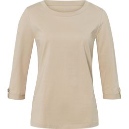 CR&Eacute;ATION L Damen 3/4-Arm-Shirt aus reiner Baumwolle beige Gr&ouml;&szlig;e 44