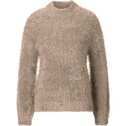 Damen Stehkragenpullover mit Flauschgarn sesam, Gr&ouml;&szlig;e 38