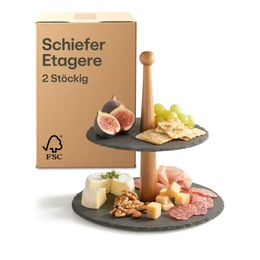 Praknu Schiefer Etagere 2 St&ouml;ckig mit ?????? Akazienholz | Gr.: onesize
