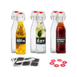Praknu 6er Set Glasflaschen 500ml B&uuml;gelverschluss Eckig - B&uuml;gelflaschen Zum | Gr.: onesize