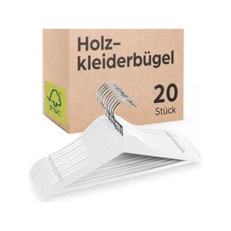 Praknu 20 Kleiderb&uuml;gel Wei&szlig; - Kleiderb&uuml;gel aus FSC Holz mit Steg - 360 Grad | Gr.: onesize