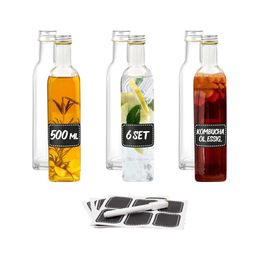 Praknu 6er Set Glasflaschen 500ml Schraubverschluss Eckig - Leere Flaschen | Gr.: onesize