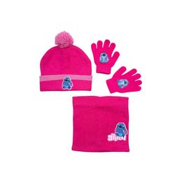 Lilo and Stitch Lilo & Stitch 3-tlg. Winter Mütze Set: Disney Stitch in Pink | Gr.: onesize