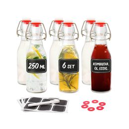 Praknu 6er Set Glasflaschen 250ml mit B&uuml;gelverschluss - B&uuml;gelflaschen Zum | Gr.: onesize