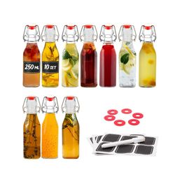 Praknu 10er Set Glasflaschen 250ml B&uuml;gelverschluss Eckig - B&uuml;gelflaschen Zum | Gr.: onesize