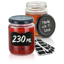 Praknu 25 Marmeladengl&auml;ser 230 ml mit Deckel - Mit Etiketten & Stift - | Gr.: onesize