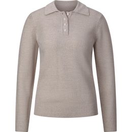 Damen Polopullover mit Knopfleiste taupe-ecru-meliert, Gr&ouml;&szlig;e 54