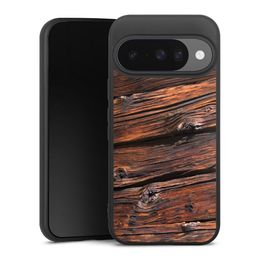DeinDesign Google Pixel 10 Pro Handy Premium Silikon H&uuml;lle Handyh&uuml;lle schwarz Case Beams Wooden Look Wood Silikon Premium Case
