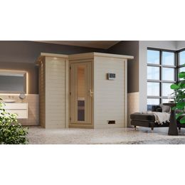 Sauna Karibu "Sanna 2", beige (naturbelassen), Saunaofen, externe Steuerung, 9 kW, Saunen, Ofen 9 KW externe Strg easy