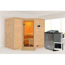 Sauna Karibu "Sanna 2", beige (naturbelassen), Bio-Kombiofen, externe Steuerung, 9 kW, Saunen, Ofen 9 kW Bio externe Strg easy