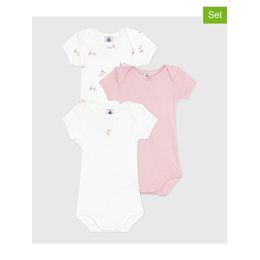 Petit Bateau 3er-Set: Bodys in Rosa/ Weiß - 48% | Größe 62 | Baby-bodys