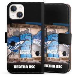 DeinDesign iPhone 14 Handy Klapph&uuml;lle Handyh&uuml;lle aus Kunst Leder schwarz Flip Case Hertha Bsc Wall Official Licensed Product Sideflip mit Lasche