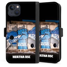 DeinDesign iPhone 13 Handy Klapph&uuml;lle Handyh&uuml;lle aus Kunst Leder schwarz Flip Case Hertha Bsc Wall Official Licensed Product Sideflip mit Lasche