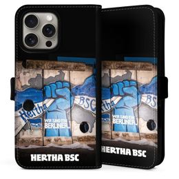 DeinDesign iPhone 16 Pro Handy Klapph&uuml;lle Handyh&uuml;lle aus Kunst Leder schwarz Flip Case Hertha Bsc Wall Official Licensed Product Sideflip mit Lasche