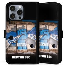 DeinDesign iPhone 16 Pro Max Handy Klapph&uuml;lle Handyh&uuml;lle aus Kunst Leder schwarz Flip Case Hertha Bsc Wall Official Licensed Product Sideflip mit Lasche