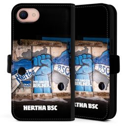 DeinDesign iPhone 16e Handy Klapph&uuml;lle Handyh&uuml;lle aus Kunst Leder schwarz Flip Case Hertha Bsc Wall Official Licensed Product Sideflip mit Lasche