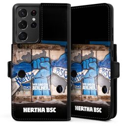 DeinDesign Galaxy S21 Ultra 5G Handy Klapph&uuml;lle Handyh&uuml;lle aus Kunst Leder schwarz Flip Case Hertha Bsc Wall Official Licensed Product Sideflip mit Lasche