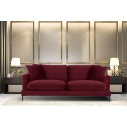 3-Sitzer Home Affaire "Cozy elegantes Designsofa, Ma&szlig;e B/T/H: 211/97/80 cm", rot, B:211cm H:80cm T:97cm, Samtoptik (100% Polyester);Struktur (100% Polyester), Sofas, mit losen Kissen und Metallbeinen
