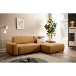 Ecksofa Home Affaire "TORGE (264cm), Schlafsofa in Cord, Samtvelours o Struktur fein, L-Form", gelb (honiggelb), B:264cm H:82cm T:162cm, 100% Polyester, Sofas, Ecksofa, Schlaffunktion, Bettkasten, Liegefl&auml;che: 125/210 cm