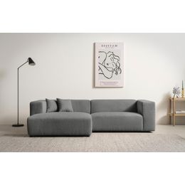 Ecksofa Home Affaire "BAKELS, L-Form in Cord oder Boucle-Stoff, moderne Couch", grau (dunkelgrau), B:267cm H:66cm T:163cm, Sofas, Ecksofa, wahlweise Recamiere rechts/links, bequemer Sitzkomfort