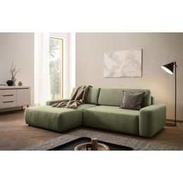 Ecksofa Home Affaire "TORGE (264cm), Schlafsofa in Cord, Samtvelours o Struktur fein, L-Form", gr&uuml;n (khaki), B:264cm H:82cm T:162cm, 100% Polyester, Sofas, Ecksofa, Schlaffunktion, Bettkasten, Liegefl&auml;che: 125/210 cm