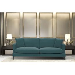 3-Sitzer Home Affaire "Cozy elegantes Designsofa, Ma&szlig;e B/T/H: 211/97/80 cm", blau (petrol), B:211cm H:80cm T:97cm, Samtoptik (100% Polyester);Struktur (100% Polyester), Sofas, mit losen Kissen und Metallbeinen