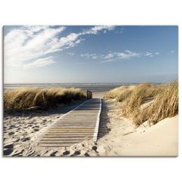 Leinwandbild Artland "Nordseestrand auf Langeoog - Steg", beige (farbe bild(er): naturfarben), B:80cm H:60cm, Bilder, als Alubild, Outdoorbild, Leinwandbild, Wandaufkleber, versch. Größen
