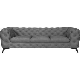 Chesterfield-Sofa Home Affaire "Glynis", grau (hellgrau), B:243cm H:75cm T:99cm, Struktur (100% Polyester);Samtoptik (100% Polyester), Sofas, aufwändige Knopfheftung, moderne Chesterfield Optik, Fußfarbe wählbar