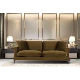 3-Sitzer Home Affaire "Cozy elegantes Designsofa, Ma&szlig;e B/T/H: 211/97/80 cm", gelb (senf), B:211cm H:80cm T:97cm, Samtoptik (100% Polyester);Struktur (100% Polyester), Sofas, mit losen Kissen und Metallbeinen