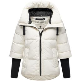 Steppjacke Navahoo "Lotusherz XIV", Damen, Gr. L (40), weiß, Obermaterial: 100% Polyester; Innenfutter: 100% Polyester; Wattierung: 100% Polyester; Ärmelfutter: 100% Polyester, figurumspielend hüftbedeckend, hoch geschlossener Ausschnitt, eng Rippstrickbündchen, Jacken, Warme gesteppte Winterjacke mit Rippstrickärmeln