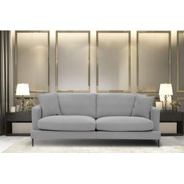 3-Sitzer Home Affaire "Cozy elegantes Designsofa, Ma&szlig;e B/T/H: 211/97/80 cm", grau (hellgrau), B:211cm H:80cm T:97cm, Samtoptik (100% Polyester);Struktur (100% Polyester), Sofas, mit losen Kissen und Metallbeinen