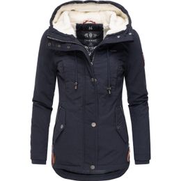 Winterjacke Marikoo "Bikoo", Damen, Gr. L (40), blau, Oberstoff: 100% Baumwolle, Futter: 100% Polyester, Wattierung: 100% Polyester, Ärmelfutter: 100% Polyester, figurumspielend hüftbedeckend, hoch geschlossener Ausschnitt, Ärmel ohne Ärmelschlitz Rippstrickbündchen, Jacken, sportliche Damen Outdoor Baumwolljacke mit Kapuze