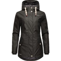 Regenjacke Navahoo "Oceans Heart", Damen, Gr. M (38), schwarz, Oberstoff: 70% Polyester, 30% Polyurethan, Futter: 100% Polyester, Wattierung: 100% Polyester, Ärmelfutter: 100% Polyester, figurumspielend Po-bedeckend, Ärmel ohne Ärmelschlitz Rippstrickbündchen mit Knöpfen, Jacken, stylischer wasserdichter Regenmantel mit Kapuze
