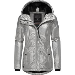 Winterjacke Ragwear "Monadde Bling", Damen, Gr. XXL (44), grau (hellgrau), Obermaterial: 100% Nylon, Innenfutter: 100% Polyester, Wattierung: 100% Polyester, figurbetont Po-bedeckend, hoch geschlossener Ausschnitt, verstellbar Rippstrickbündchen mit Druckknopf, Jacken, Glänzende warme Jacke mit Kapuze