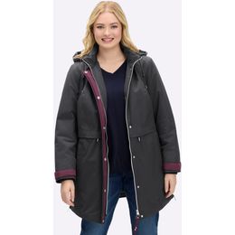 Langjacke sheego, Damen, Gr. 40, schwarz, 60% Baumwolle, 40% Polyamid, Wattierung:100% Polyester, unifarben, Jacken