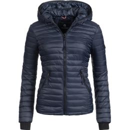 Steppjacke Navahoo "Kimuk", Damen, Gr. M, blau (navy), Obermaterial: 100% Nylon, Futter: 100% Polyester, Wattierung: 100% Polyester, Ärmelfutter: 100% Polyester, figurbetont hüftlang, Ärmel ohne Ärmelschlitz Rippstrickbündchen kontrastfarben, Jacken, leichte Übergangsjacke mit Kapuze