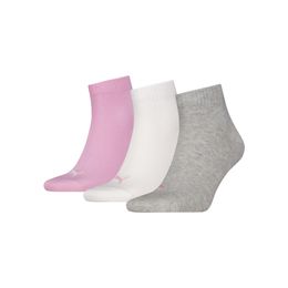 Kurzsocken Puma "Puma UNISEX QUARTER PLAIN 3P", Herren, Gr. 35-38, rosa (1x hellgrau, meliert, 1x weiß, 1x rosa), Baumwollmischung, meliert, uni, elastisch, Socken, Atmungsaktiv, Rippenbündchen, weiche Baumwollmischung