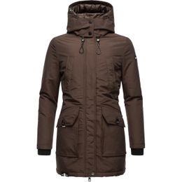 Winterjacke Navahoo "Blizzardstorm", Damen, Gr. M (38), braun (dunkelbraun), Oberstoff: 70% Baumwolle, 30% Nylon, Futter: 100% Polyester, Wattierung: 100% Polyester, Ärmelfutter: 100% Polyester, figurbetont Po-bedeckend, hoch geschlossener Ausschnitt, Ärmel ohne Ärmelschlitz Rippstrickbündchen, Jacken, Warm gefütterter Wintermantel mit Kapuze