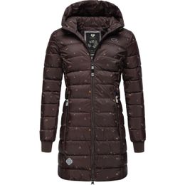 Steppjacke Ragwear "Tiasa Long", Damen, Gr. S (36), braun (dunkelbraun), Oberstoff: 100% Nylon, Futter: 100% Polyester, Wattierung: 100% Polyester, Ärmelfutter: 100% Polyester, gerade ca. Mitte Oberschenkel, Ärmel ohne Ärmelschlitz elastischer Bund, Jacken, Gemusterte Winterjacke mit Kapuze